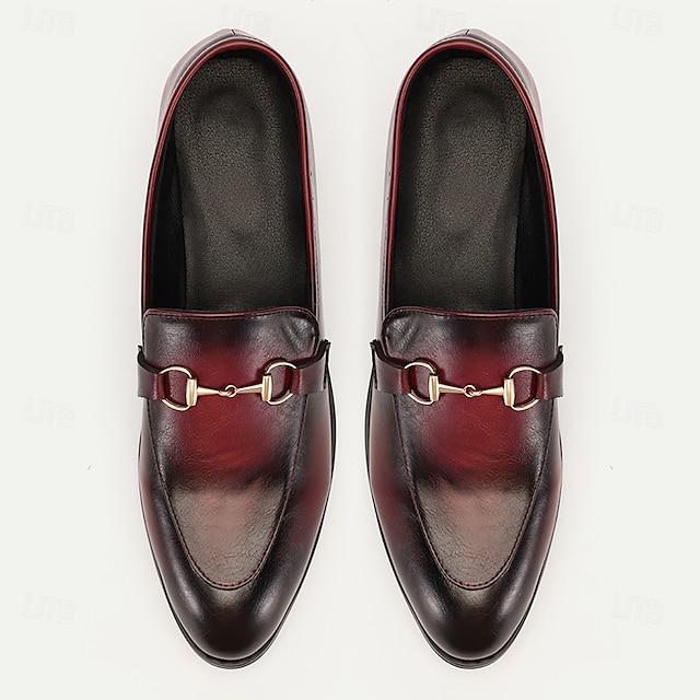 Men's Burgundy Gradient Leather Loafers with Metal Bit Detail - Elegant ...