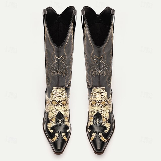 Men's Black and Snake Print Western Cowboy Boots - Exotic Leather with ...
