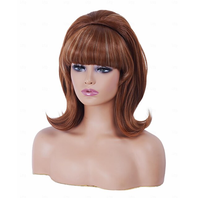 Vintage Short Wavy Wig with Bang Retro Bouffant Beehive Wigs fits 60s ...