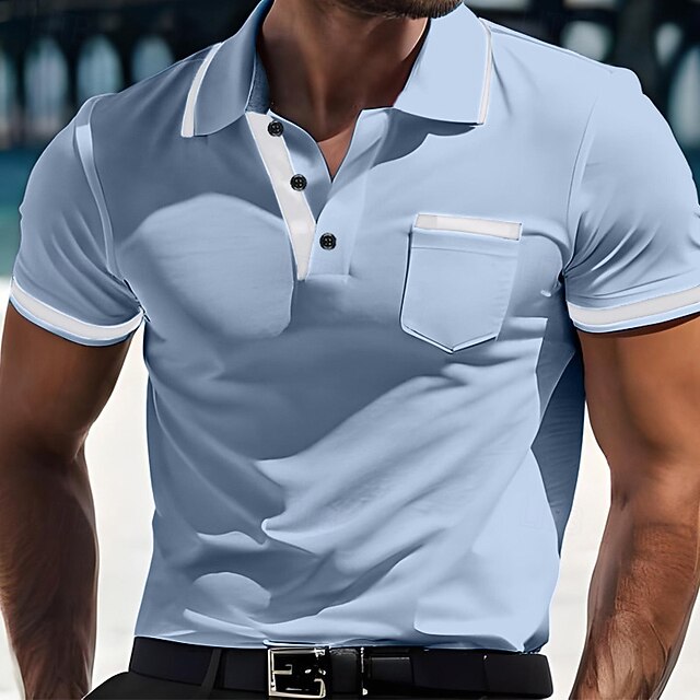 Men's Button Up Polos Business Polo Business Casual Ribbed Polo Collar ...