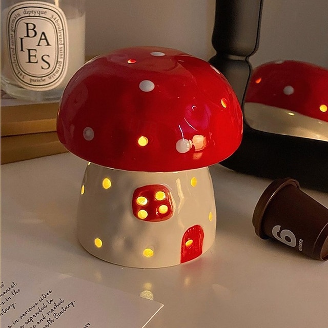 LED Mushroom Shape Night Light Holiday Party Decoration Button Battery ...