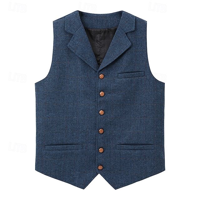 Men's Vest Tweed Vest Waistcoat Vintage Fashion Spring & Fall Buttons ...