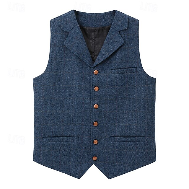 Men's Vest Tweed Vest Waistcoat Vintage Fashion Spring & Fall Buttons ...
