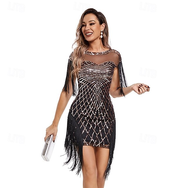 Roaring 20s 1920s Mini Flapper Dress Outfits Short Sleeves The Great ...