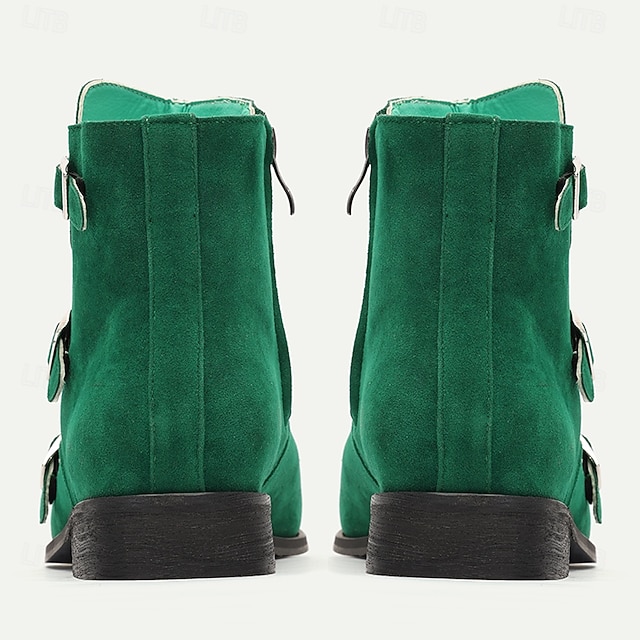 Men's Green Suede Buckle Ankle Boots - Stylish Vintage Design for ...