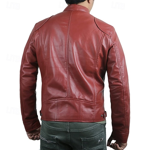 Men's Faux Leather Jacket Transition Jacket Biker Jacket Red Leather ...