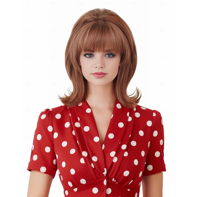 Vintage Short Wavy Wig with Bang Retro Bouffant Beehive Wigs fits 60s ...