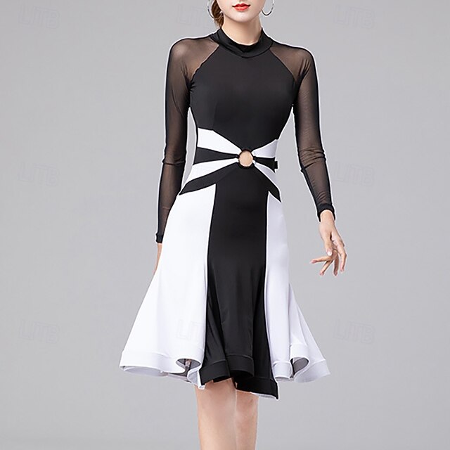 Latin Dance Dress Pure Color Splicing Tulle Women's Performance ...