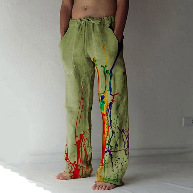 Men's Graphic Prints Graffiti Linen Pants Trousers Summer Pants Mid ...