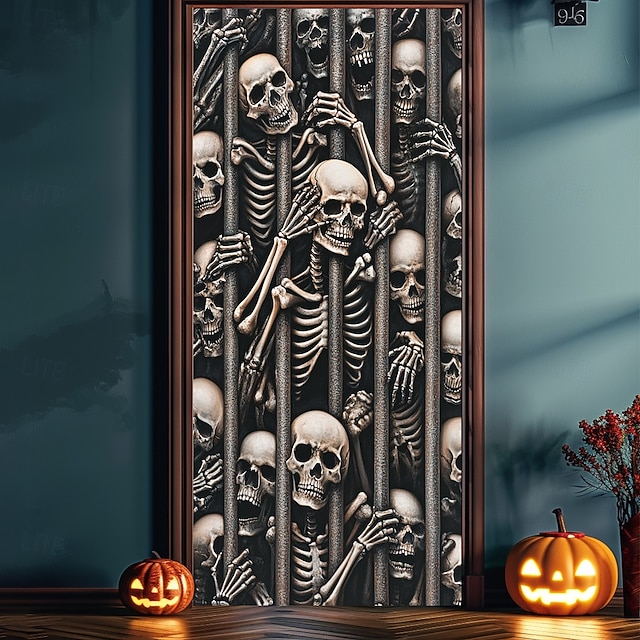 Halloween Door Decorations Halloween Door Covers Werewolf Skeleton Door ...