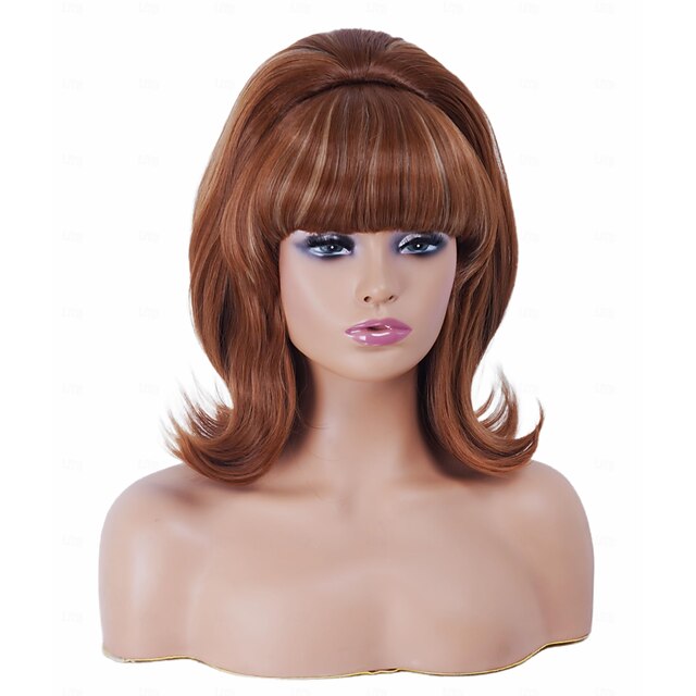 Vintage Short Wavy Wig with Bang Retro Bouffant Beehive Wigs fits 60s ...