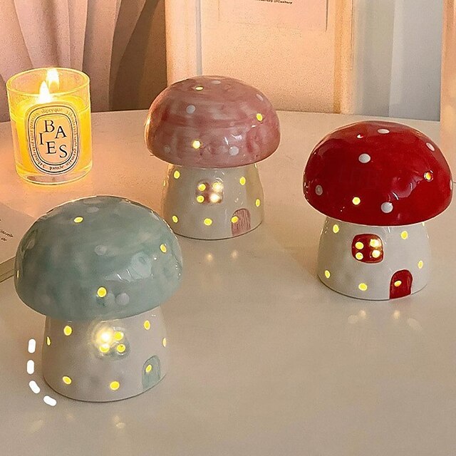 LED Mushroom Shape Night Light Holiday Party Decoration Button Battery ...