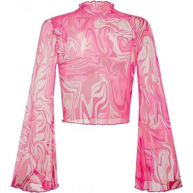 1970s Outfits for Women Bell Sleeve Tops Disco Outfit Floral Mock Neck ...