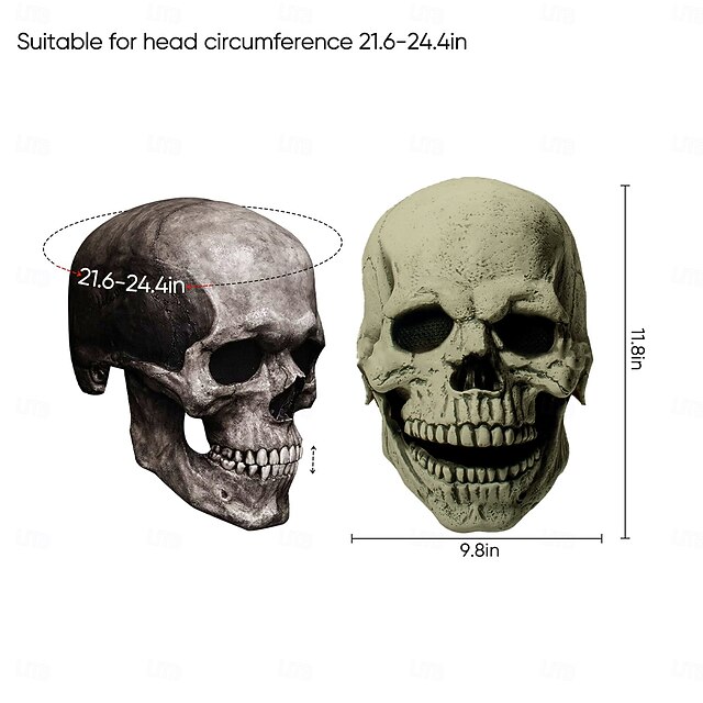 Full Head Skull Mask with Moving Jaw,Adult Entire Head Realistic Latex ...