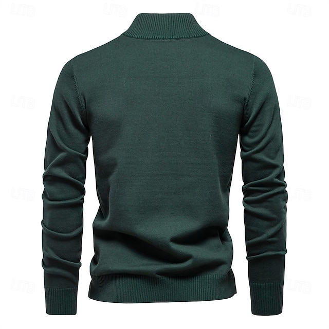 Mens Quarter Zip Cotton Pullover Sweaters Solid Color Casual Social ...