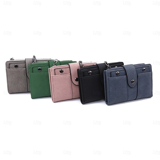 Women New PU Leather Rivet Short Wallet Zipper Coin Card Holder Female ...