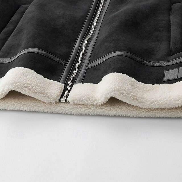 Men's Faux Leather Jacket Fleece Jacket Sherpa Jacket Biker Jacket ...