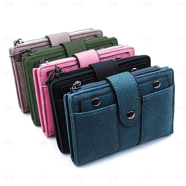 Women New PU Leather Rivet Short Wallet Zipper Coin Card Holder Female ...