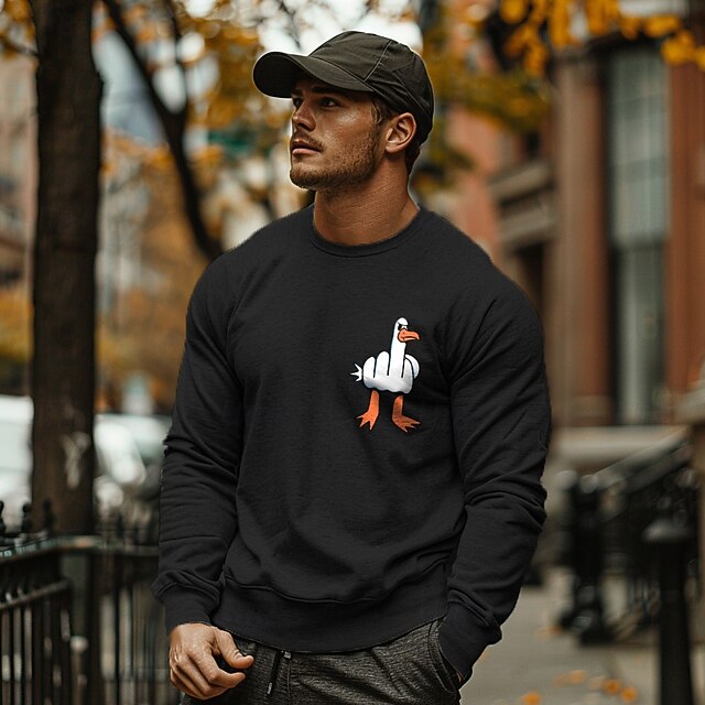 Men's Funny Middle Finger Goose Graphic Long Sleeve Sweatshirt 2025 ...