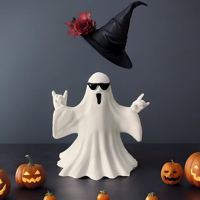 Halloween Cute Ghost Figurine Middle Finger Spooky Resin Ghost Statue ...
