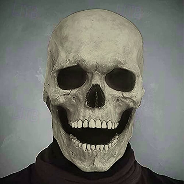 Full Head Skull Mask with Moving Jaw,Adult Entire Head Realistic Latex ...
