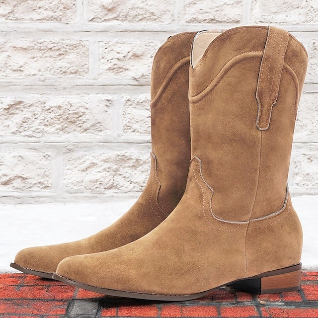 Men's Tan Suede Western Cowboy Boots - Classic Mid-Calf Design for ...