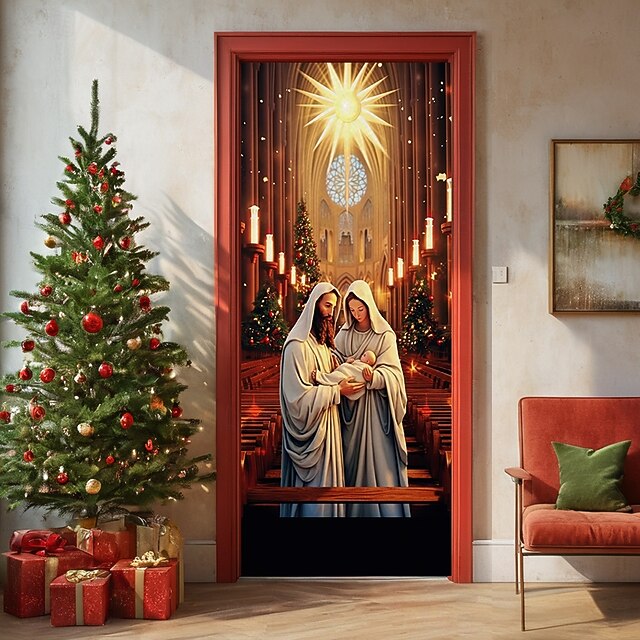 Christmas Door Decorations Door Covers Nativity Scene Door Tapestry ...