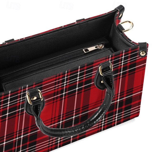 Women's Red Tartan Plaid Handbag with Adjustable Strap – Stylish ...
