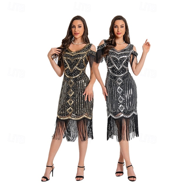 Roaring 20s 1920s Knee Length Short Length Flapper Dress Party Costume ...