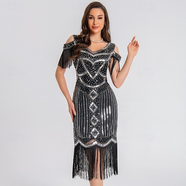 Roaring 20s 1920s Knee Length Short Length Flapper Dress Party Costume ...