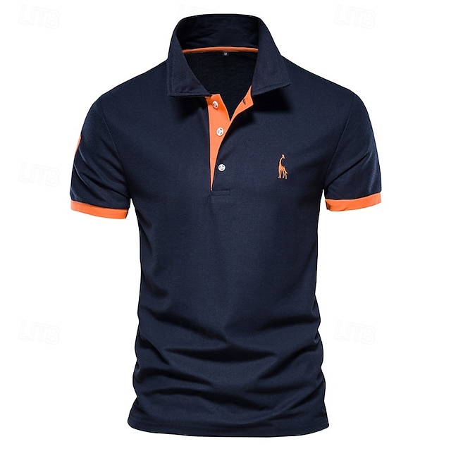 Cotton Men's Polos Giraffe Embroidery Short Sleeve Polo Shirts for Men ...