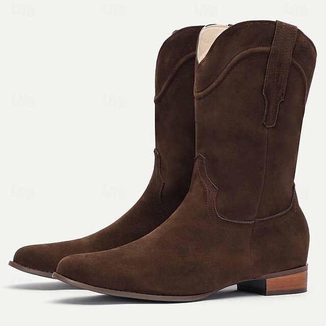 Men's Tan Suede Western Cowboy Boots - Classic Mid-Calf Design for ...