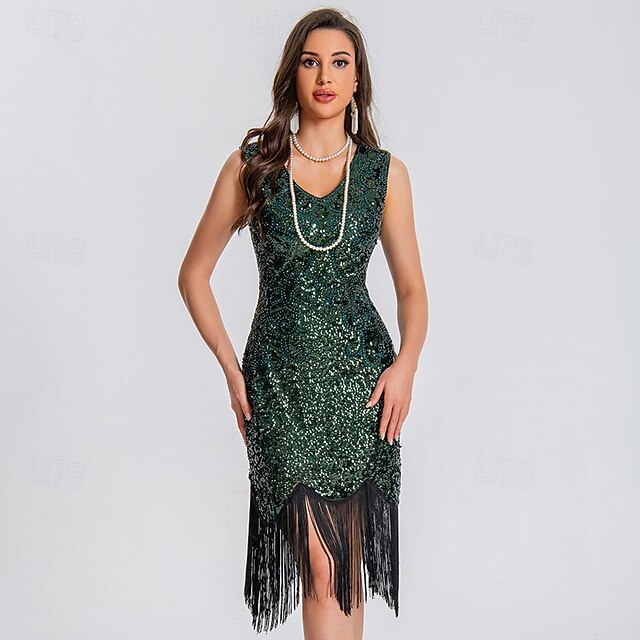 Roaring 20s 1920s Knee Length Flapper Dress Party Costume Sleeveless ...