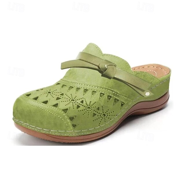 Women's Red Faux Leather Clogs – Vintage Style Slip-On Shoes with Laser ...