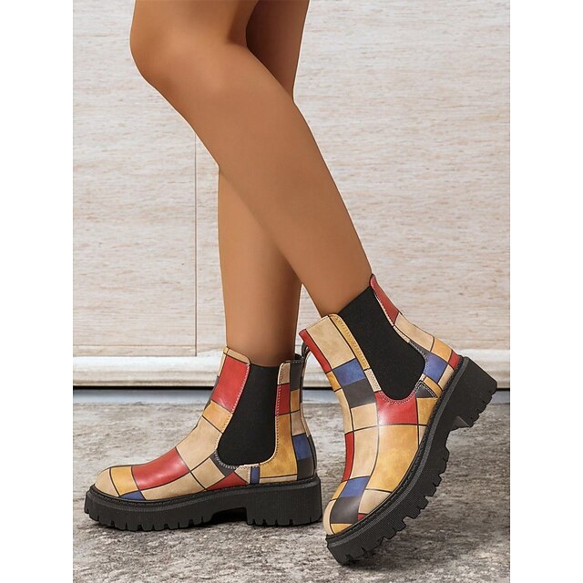 Women's Multicolor Patchwork Chelsea Boots – Modern Chunky Sole with ...