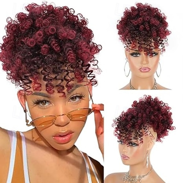 Afro Puff Drawstring Ponytail with Bangs Drawstring Ponytail for Women ...