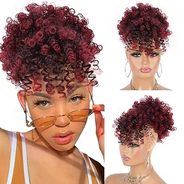 Afro Puff Drawstring Ponytail with Bangs Drawstring Ponytail for Women ...