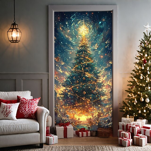 Christmas Door Decorations Door Covers Xmas Tree Gifts Door Tapestry ...