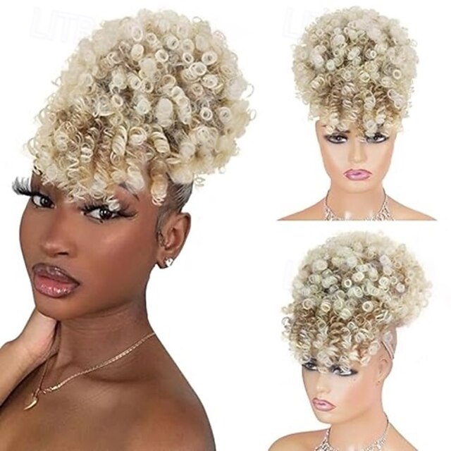 Afro Puff Drawstring Ponytail with Bangs Drawstring Ponytail for Women ...