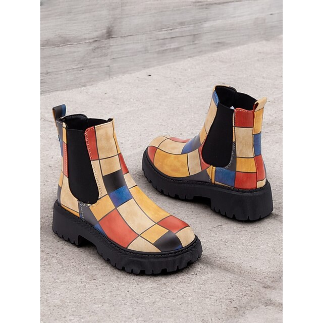 Women's Multicolor Patchwork Chelsea Boots – Modern Chunky Sole with ...