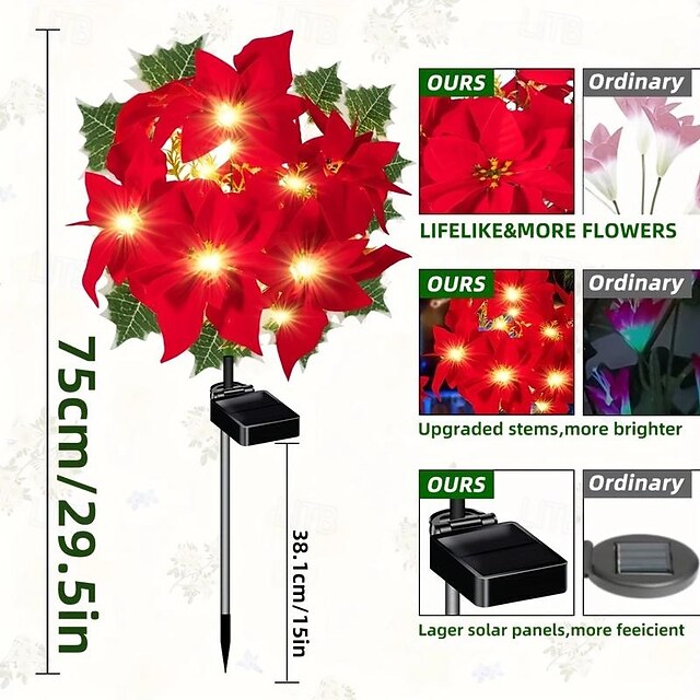 1Pack Solar Poinsettia Lights, Pathway Lights,Outdoor Decorations ...