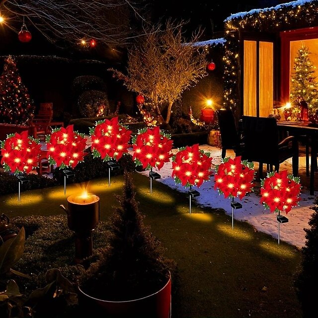 1Pack Solar Poinsettia Lights, Pathway Lights,Outdoor Decorations ...