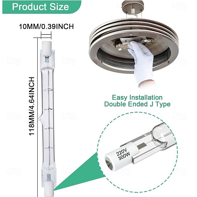 R7S 118mm Halogen Bulbs – 100W/300W Dimmable T3 Double Ended J-Type ...