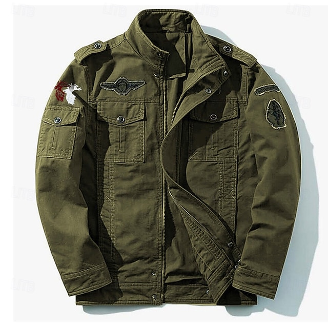 Men's Cotton Embroidered Military Jacket Cargo Jacket with Shoulder ...