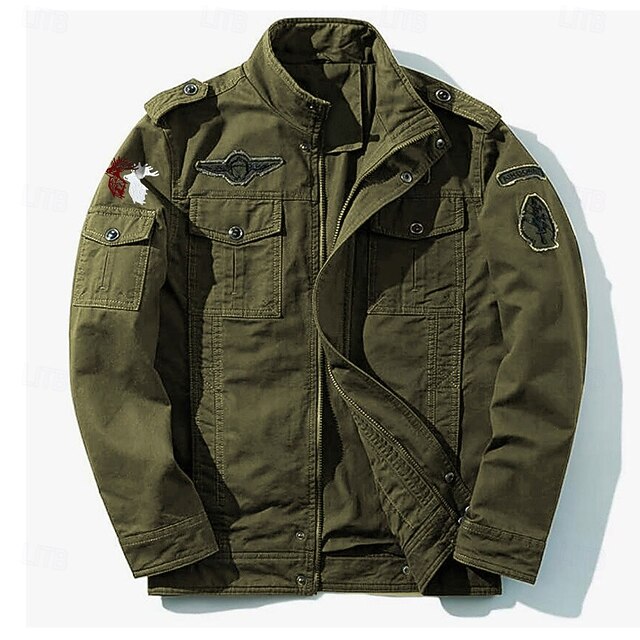 Men's Cotton Embroidered Military Jacket Cargo Jacket with Shoulder ...