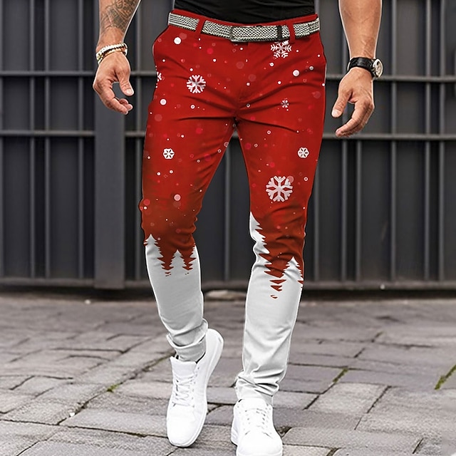 Christmas Men's Christmas Scene Printed Pants Snowflake Fashion Casual ...