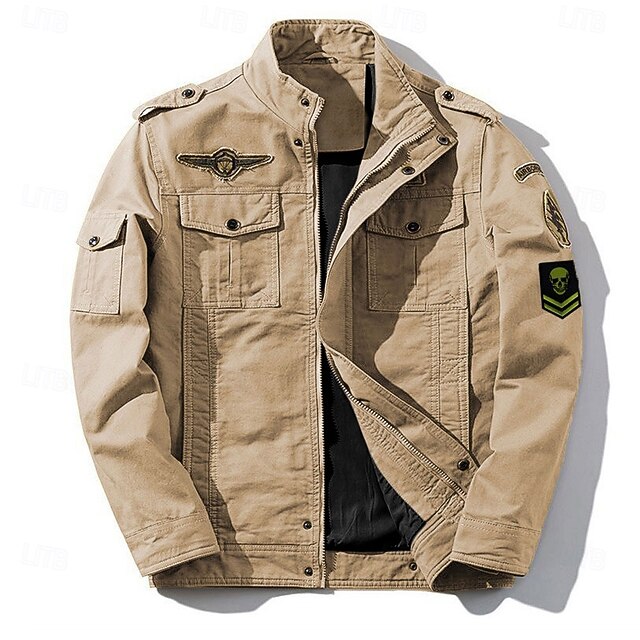 Men's Cotton Embroidered Military Jacket Cargo Jacket with Shoulder ...