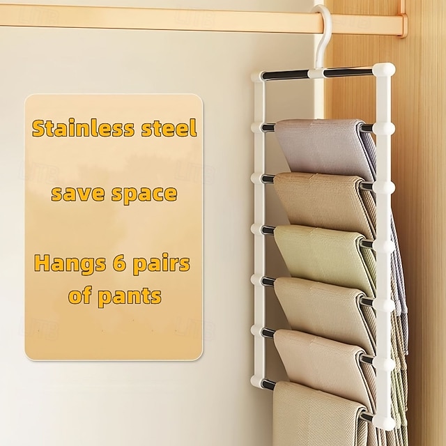 6 Layers Stainless Steel Trouser HangerMagic Foldable Pants Rack for ...