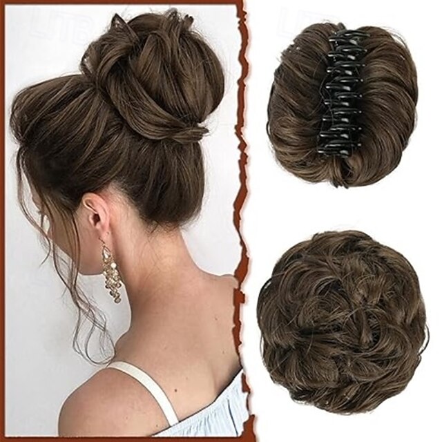 Claw Clip Messy Bun Hair Piece Wavy Curly Hair Bun Clip in Claw Chignon ...
