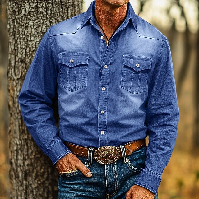 Men's Shirt Calico Shirt Casual Shirt Button Up Shirt Denim Shirt Plain ...